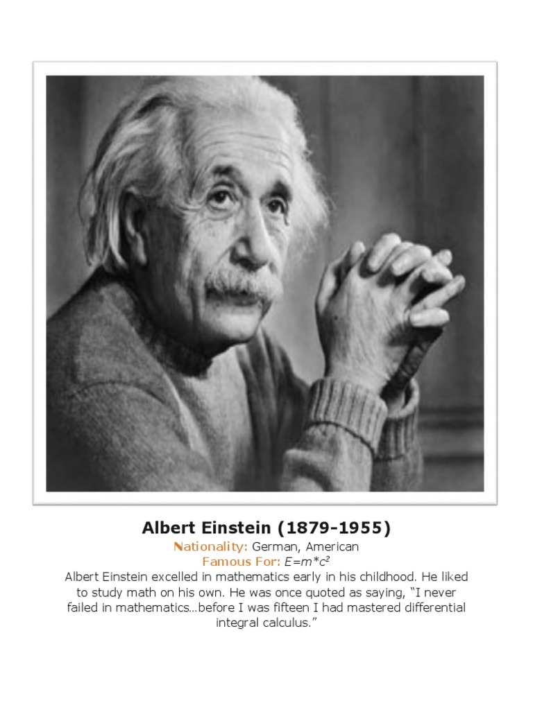 Albert Einstein (1879-1955) : Nationality: Famous For | PDF | Teaching ...