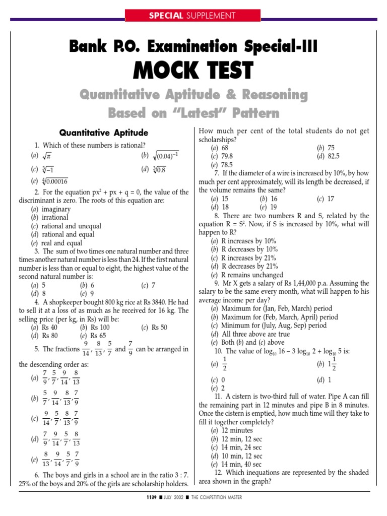 Mock Test: Bank P.O. Examination Special-III | PDF | Area | Circle