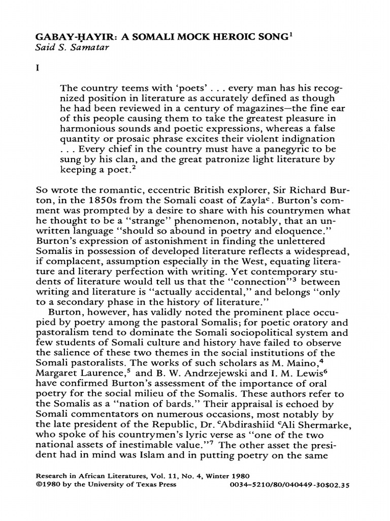 Gabay-Hayir: Somali Mock Heroic Poetry | PDF | Poetry | Somalia