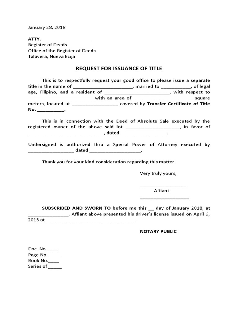 Request For Issuance of Title (2) 2018 | PDF