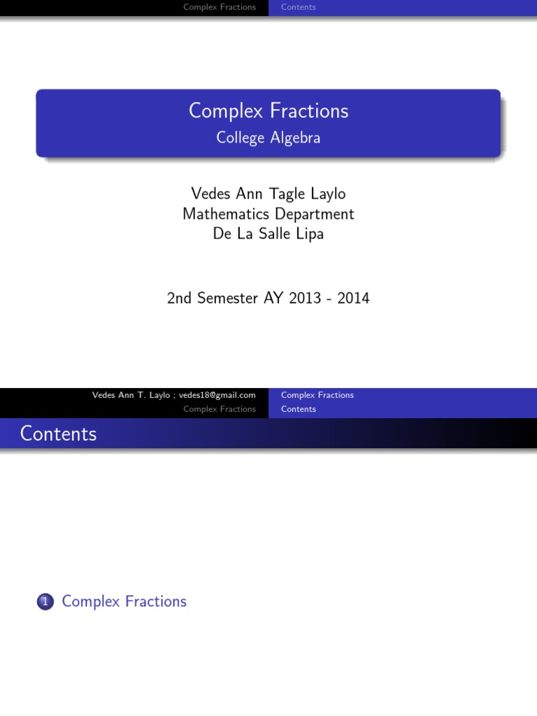 ALGEBRA (Complex Fractions2) | PDF | Fraction (Mathematics) | Complex ...