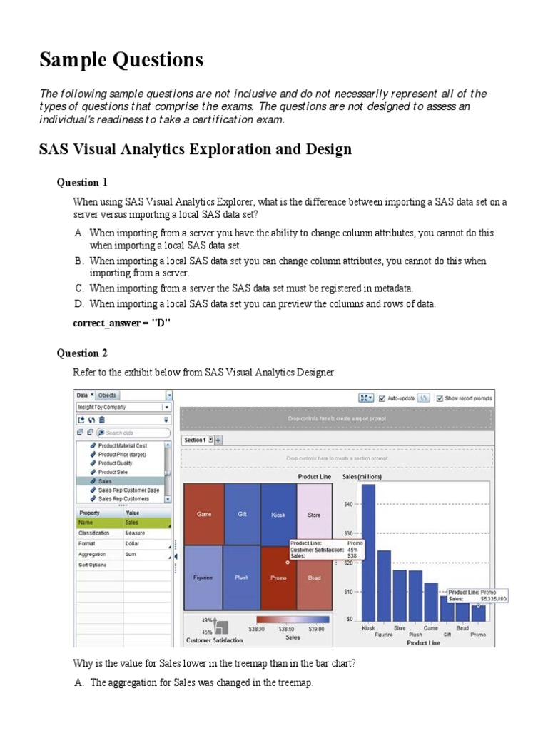 Sample Questions: SAS Visual Analytics Exploration and Design