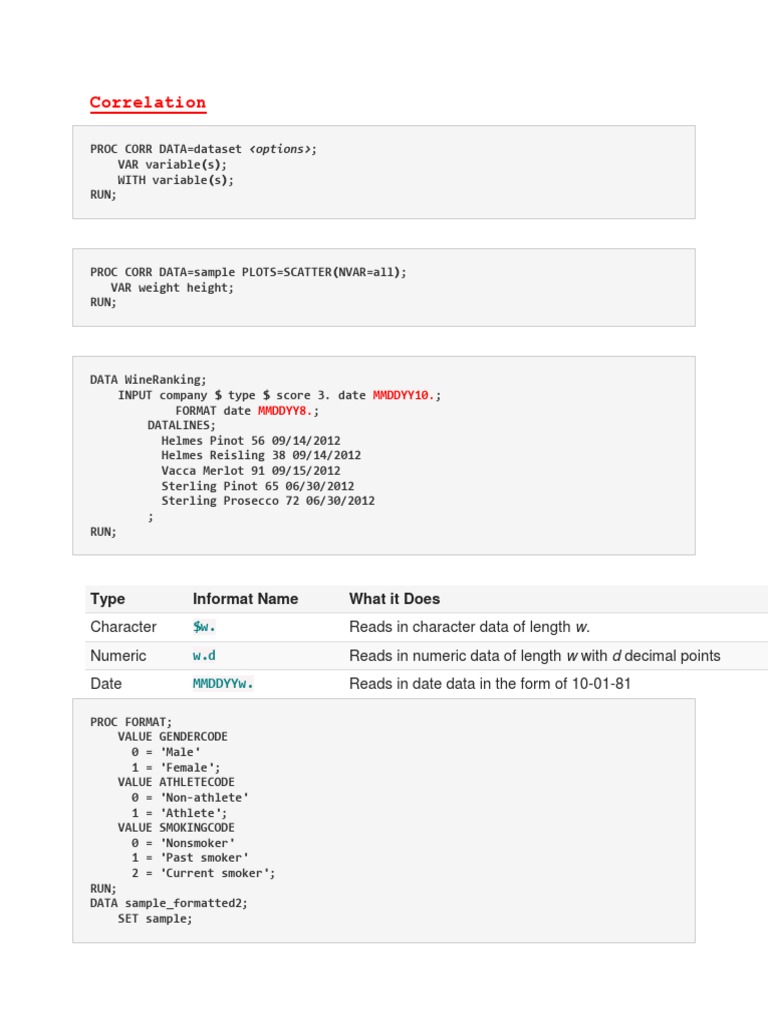 Correlation: Type Informat Name What It Does | PDF | Sas (Software) | Computer Programming
