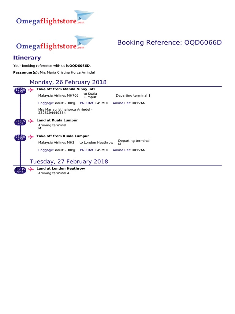 Booking Reference: OQD6066D: Monday, 26 February 2018 | PDF