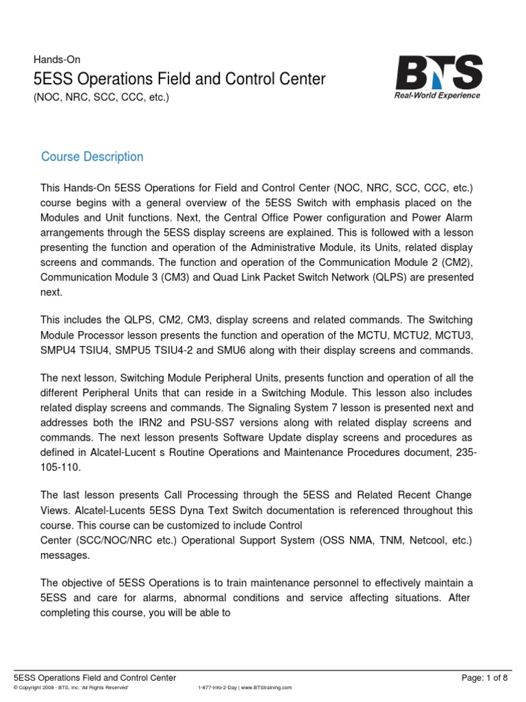 BTS Training 5ess Operations Field and Cont | PDF | Computer ...
