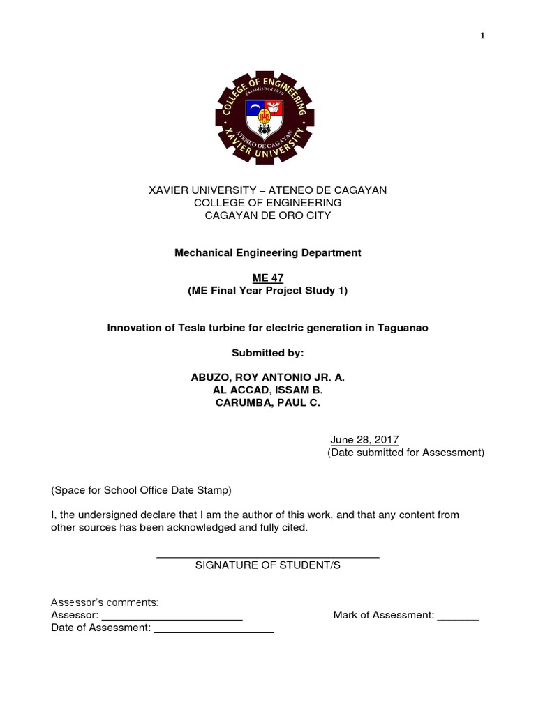 Mechanical Engineering Department ME 47 (ME Final Year Project Study 1 ...