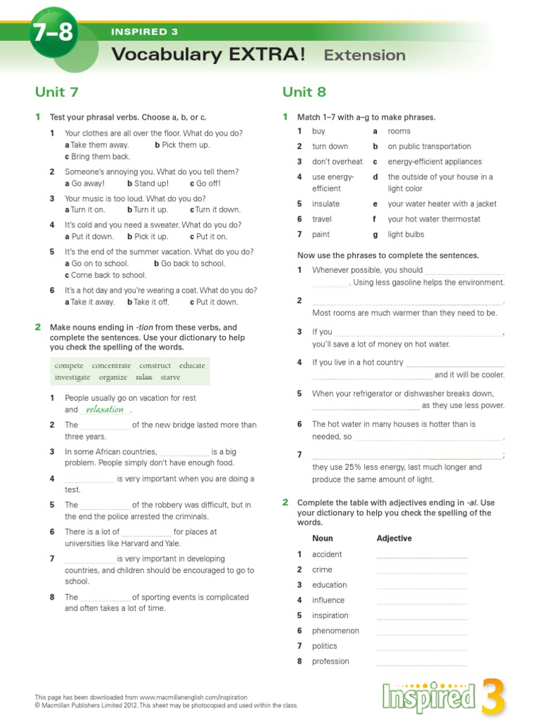 Vocabulary EXTRA!: Unit 7 Unit 8 | PDF | Phrase | Morphology