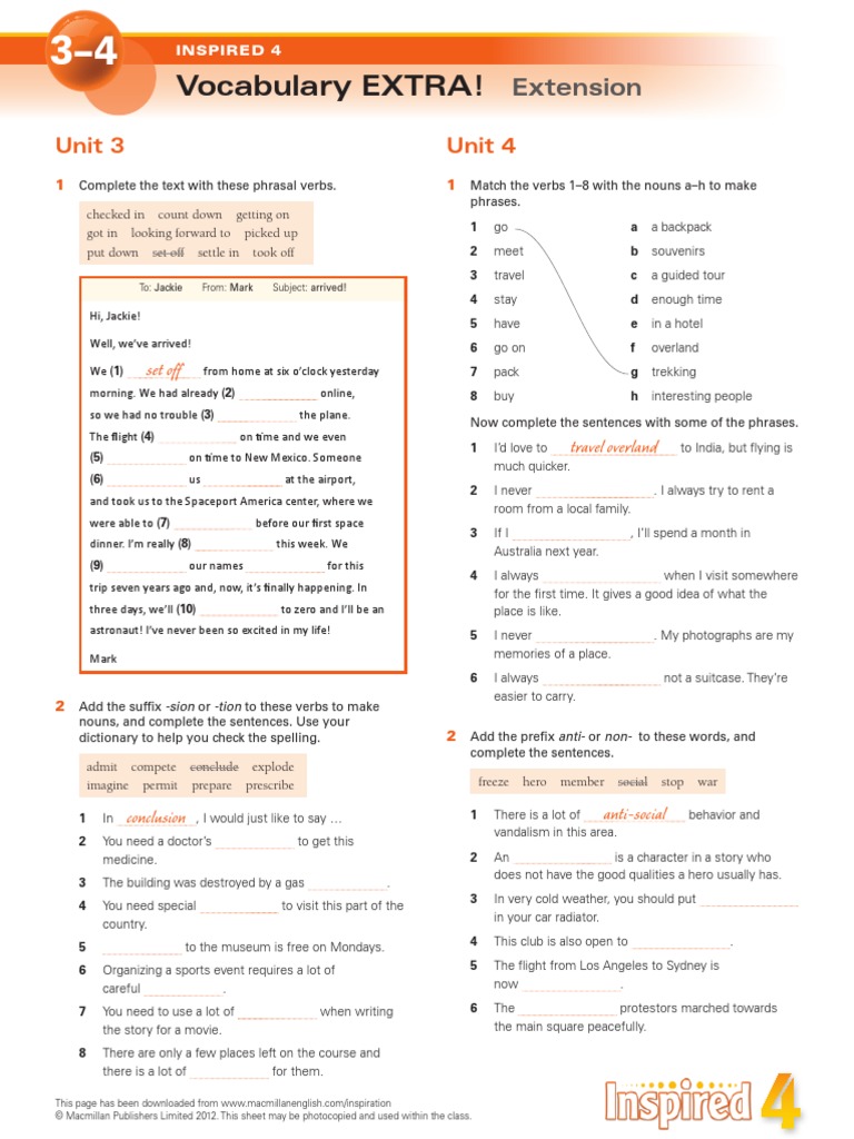 Vocabulary EXTRA!: Unit 3 Unit 4 | PDF | Phrase | Linguistics