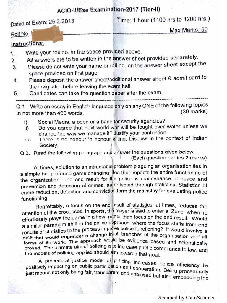 IB ACIO Tier II Question Paper | PDF