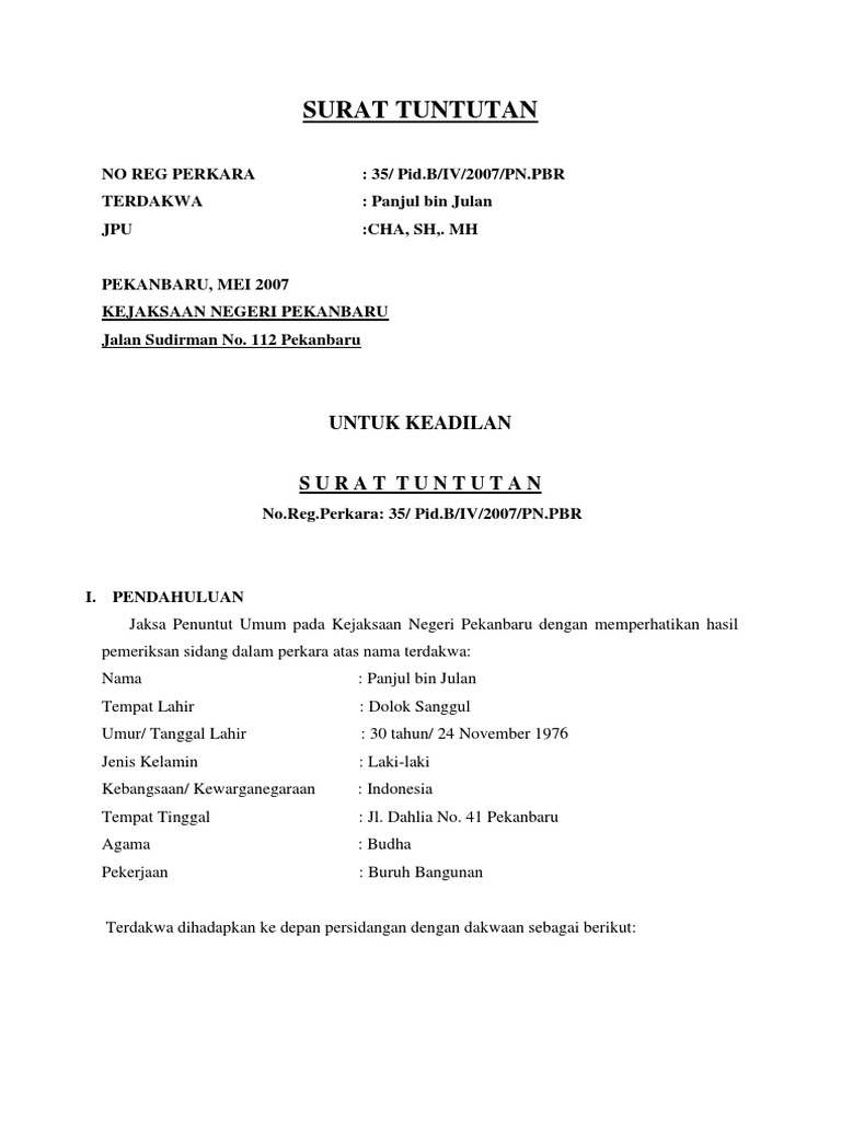 Surat Tuntutan Kasus Pemerkosaan 2007 | PDF