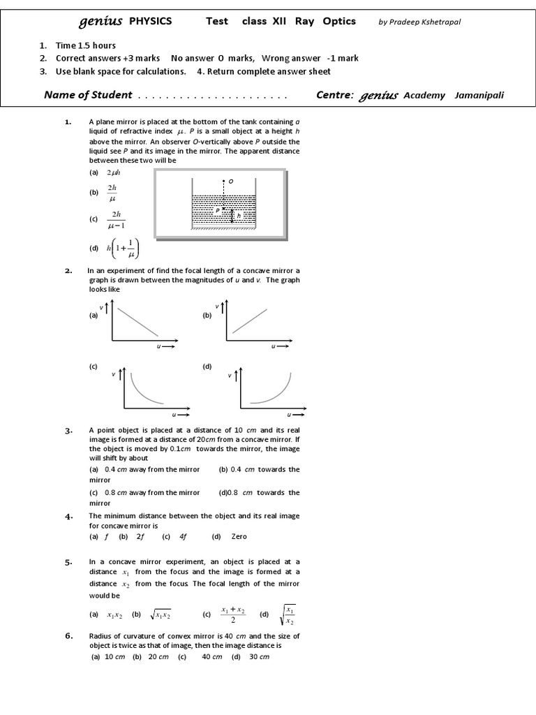 Test Ray Optics | PDF | Lens (Optics) | Natural Philosophy