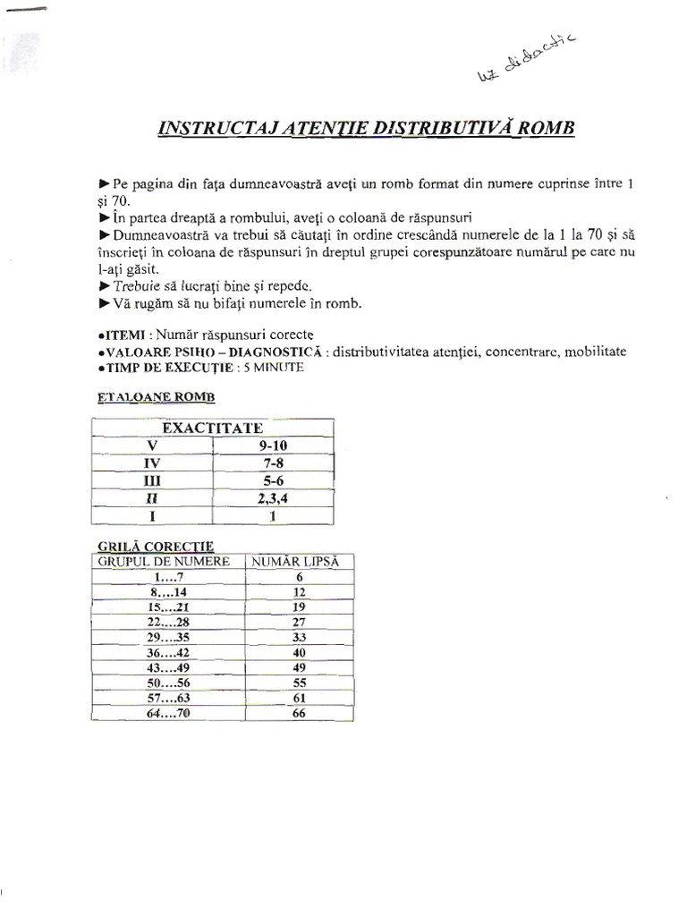 Test Atentie Distributiva Romb | PDF