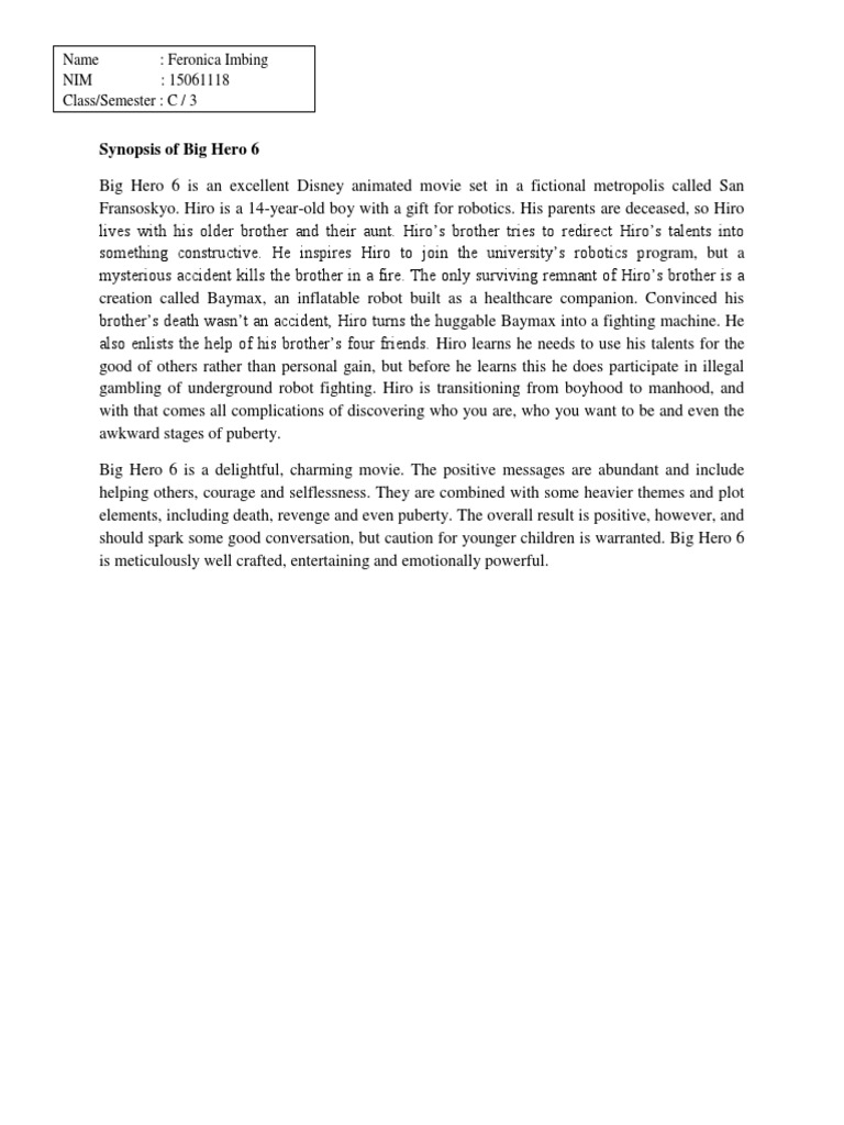 Big Hero 6: A Synopsis and Themes | PDF