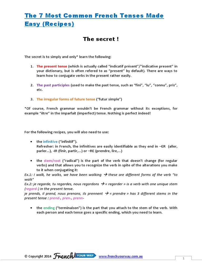 The 7 Most Common French Tenses Made Easy | PDF | Grammatical Tense ...