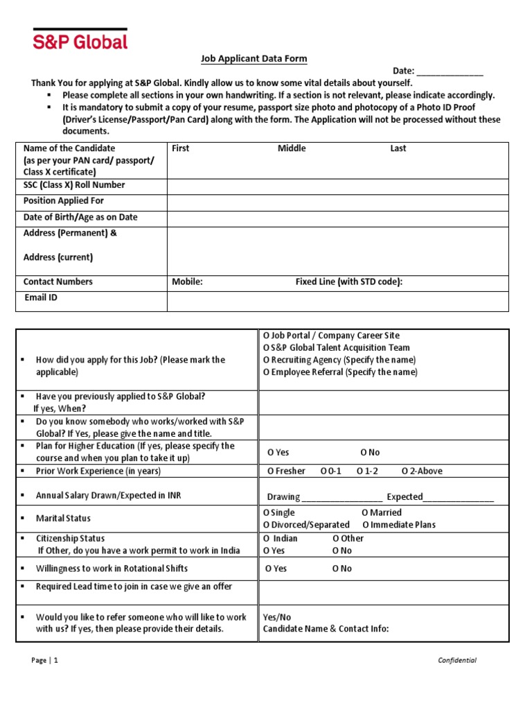 Job Applicant Data Form: Page - 1 | PDF | Government Information ...