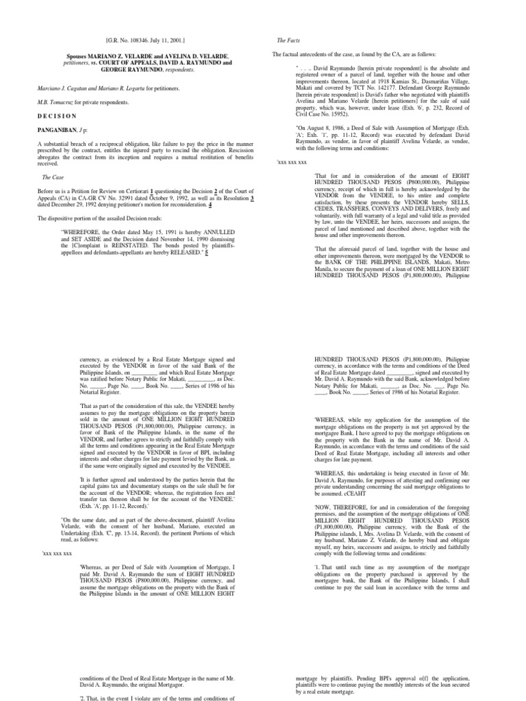 The Facts: Spouses Mariano Z. Velarde and Avelina D. Velarde, GEORGE ...