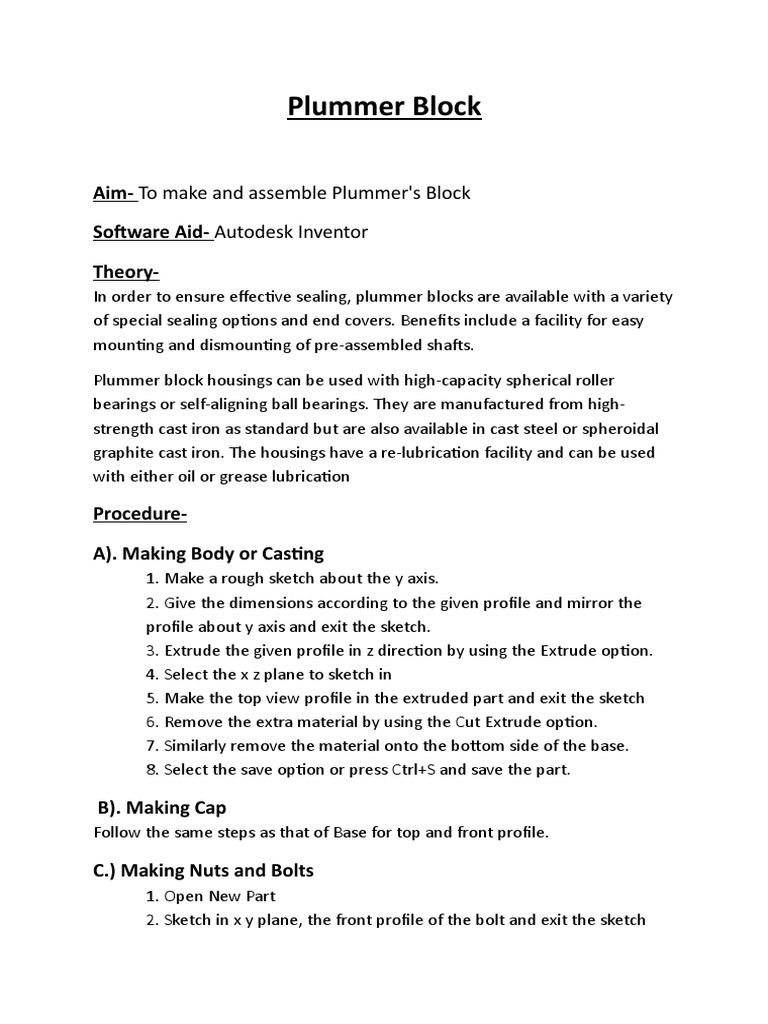 Plummer Block: Aim-To Make and Assemble Plummer's Block Software Aid ...