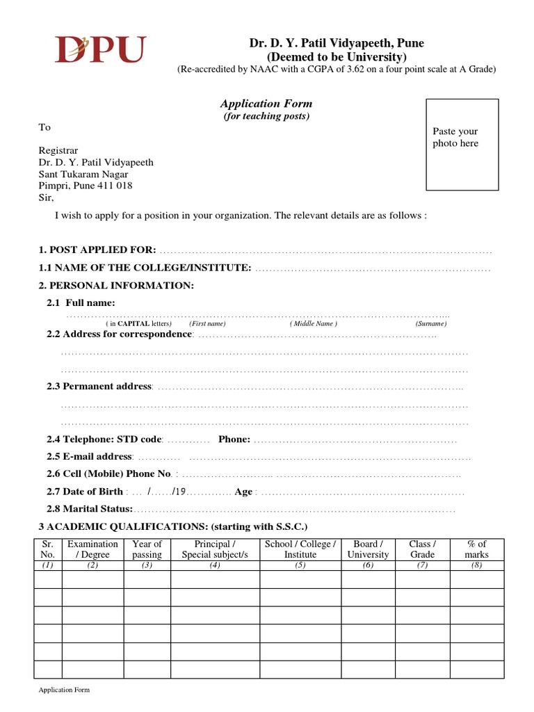 Applicationform Teaching Posts 2018 | PDF | Behavior Modification ...