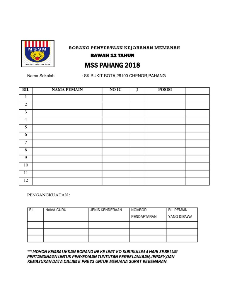 Borang Penyertaan Kejohanan Badminton | PDF