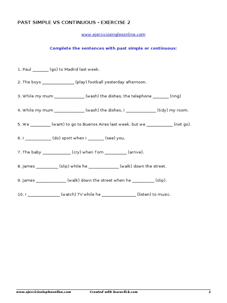 Past Simple Vs Continuous Exercise | PDF