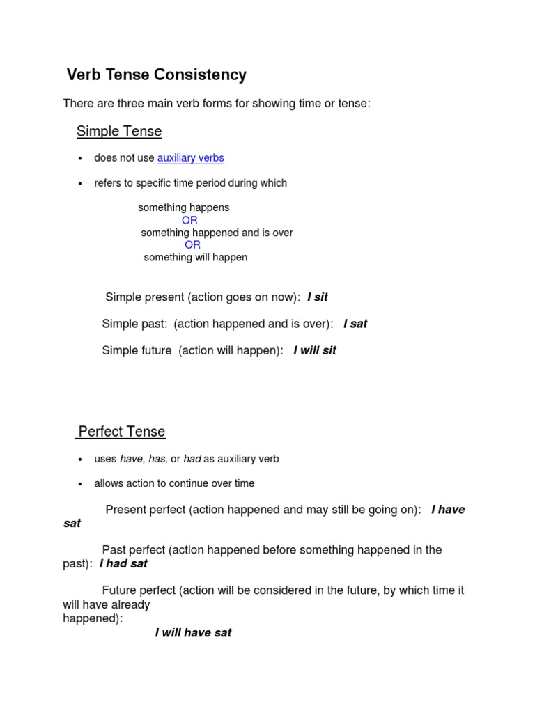 Verb Tense Consistency | PDF | Grammatical Tense | Perfect (Grammar)