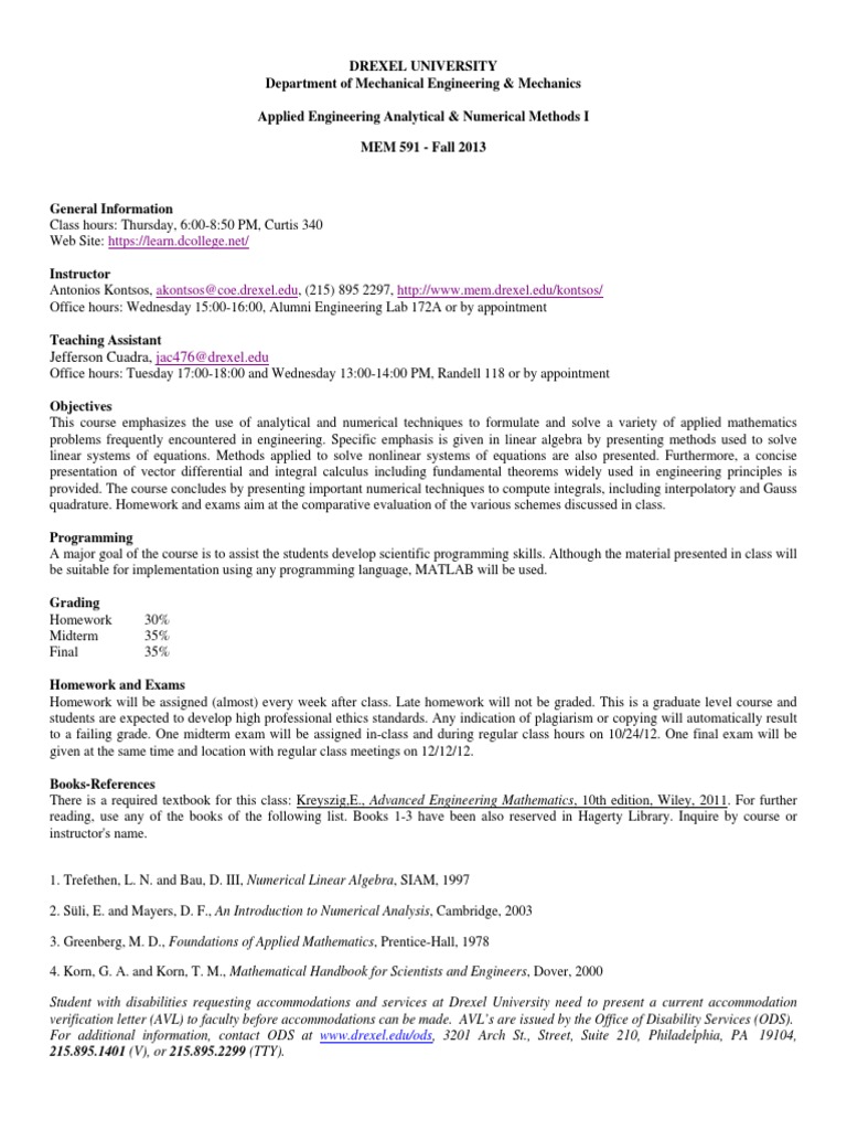 Syllabus F13 | PDF | Numerical Analysis | Integral