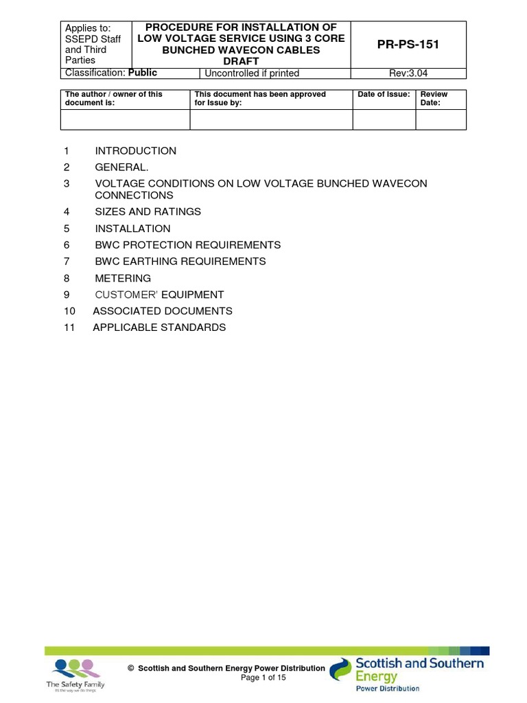 Installation of Low Voltage Service Using 3 Core Bunched Wavecon Cables ...