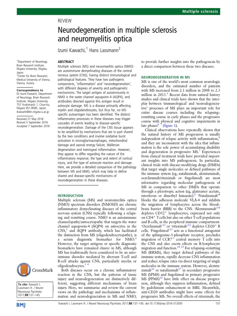 Neurodegeneration in Multiple Sclerosis and Neuromyelitis Optica | PDF | Multiple Sclerosis ...