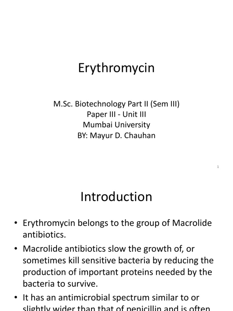 Erythromycin: M.Sc. Biotechnology Part II (Sem III) Paper III - Unit ...