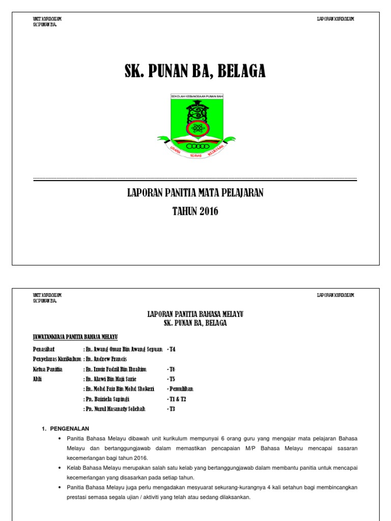 Laporan Akademik Panitia Mata Pelajaran Hem Dan Kokurukulum 2016 SK ...