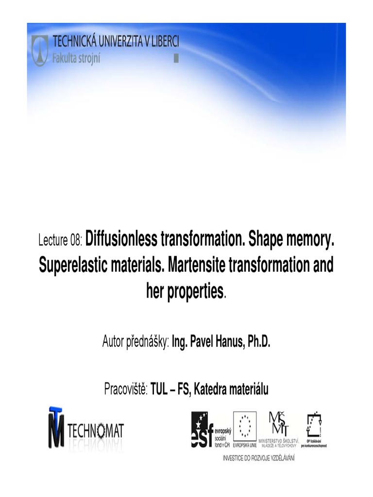 Diffusionless Transformation | PDF | Shape Memory Alloy | Steel