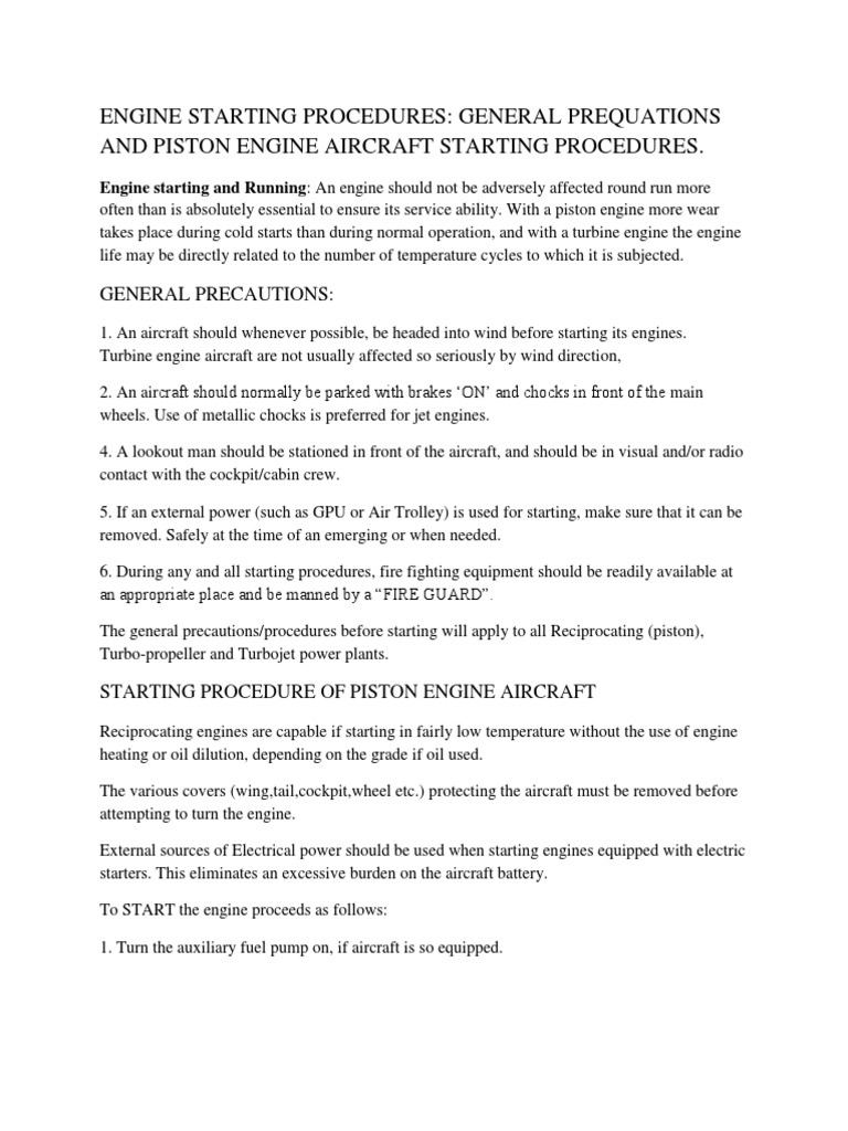 Engine Starting Procedures | PDF | Turbocharger | Carburetor