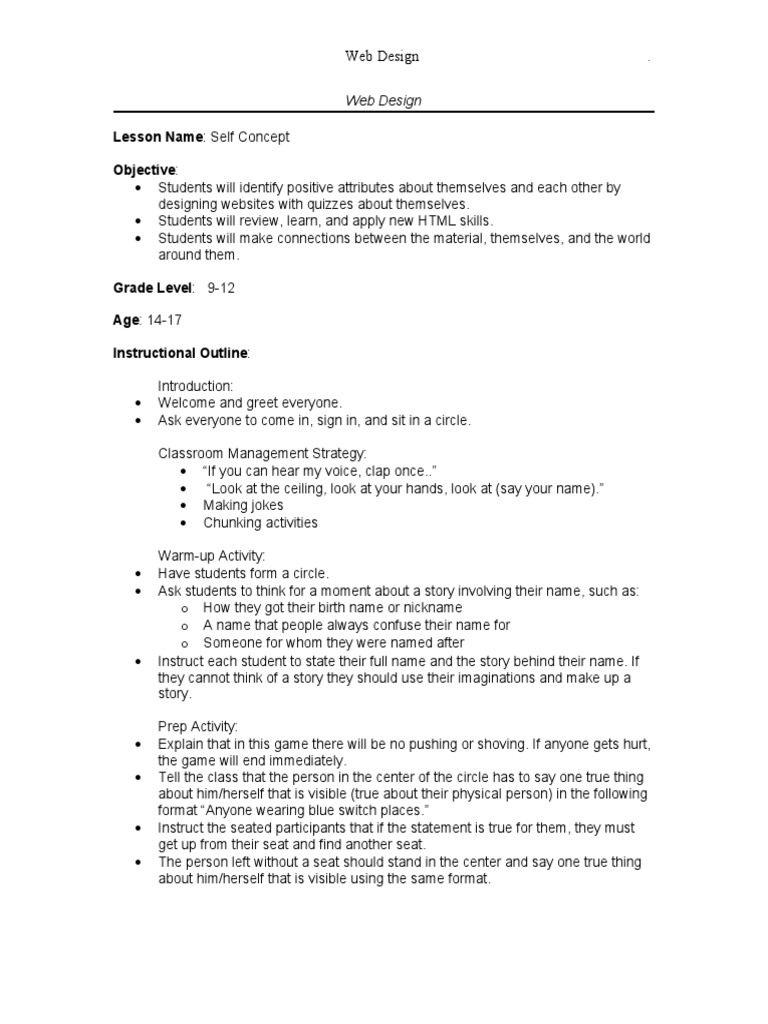 Web Design: Self Concept Lesson Plan | PDF | Html Element | World Wide Web