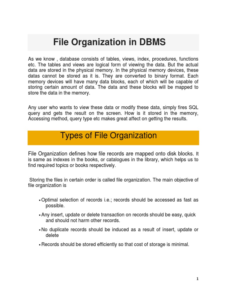 File Organization in DBMS | PDF | Database Index | Databases