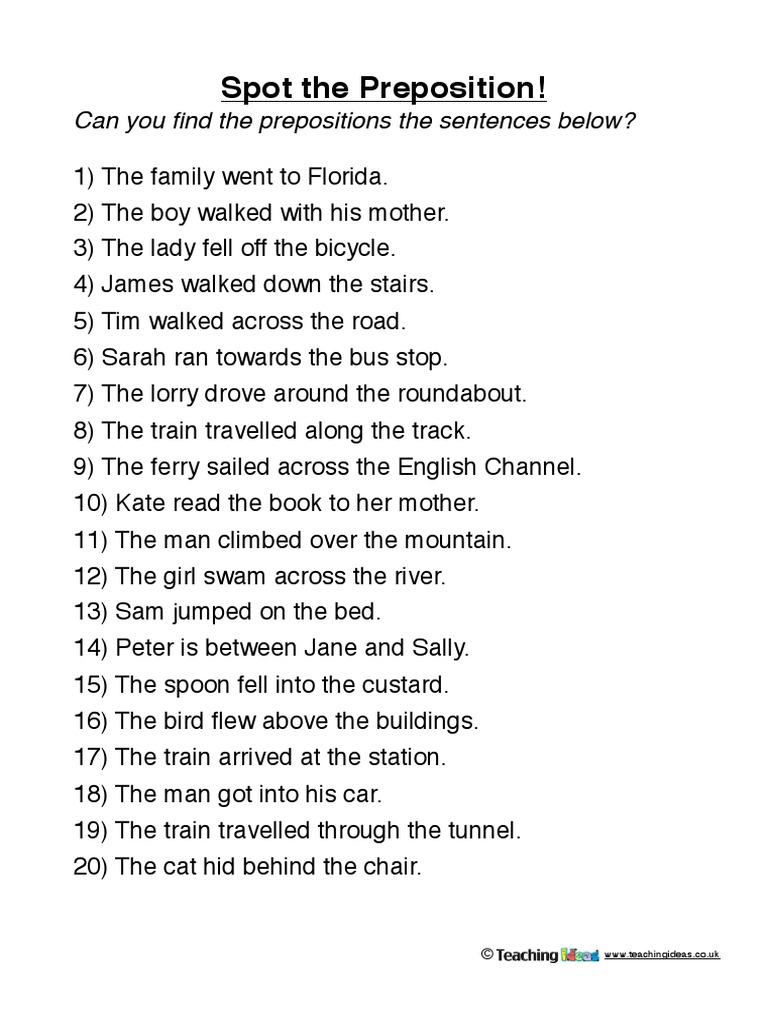 Spot The Preposition!: Can You Find The Prepositions The Sentences ...