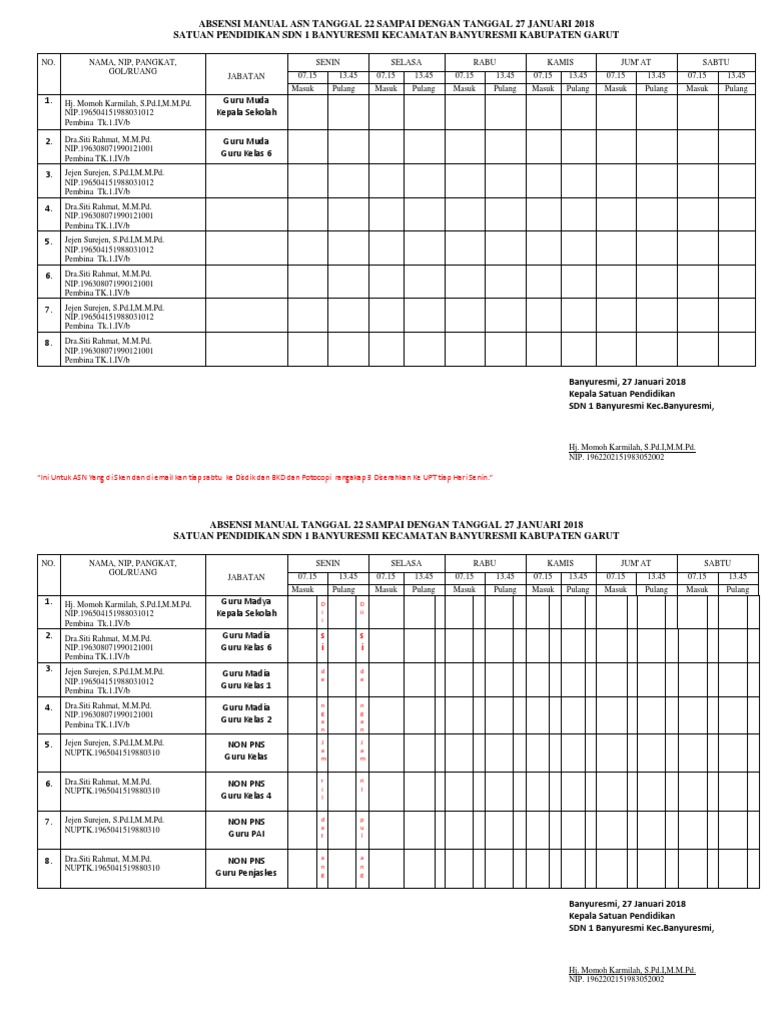Contoh Absensi Manual | PDF
