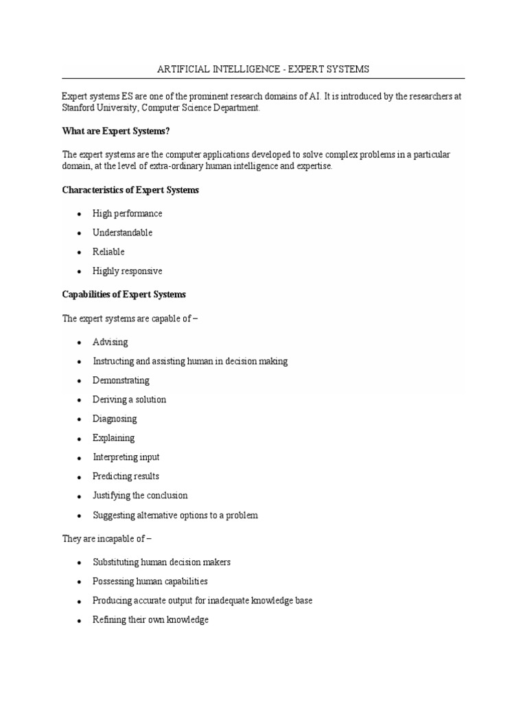Expert System PDF | PDF | Expert | Artificial Intelligence