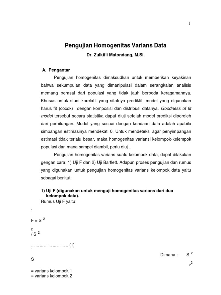 Pengujian Homogenitas Varians Data | PDF