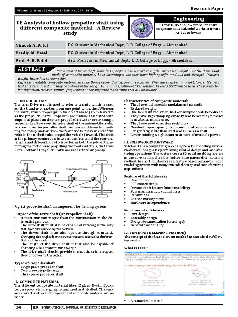 FE Analysis of Hollow Propeller Shaft | PDF | Finite Element Method ...