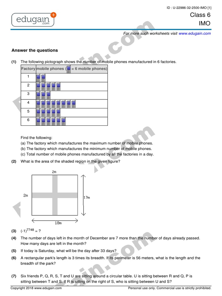 Class 6 IMO: Answer The Questions | PDF | Teaching Mathematics