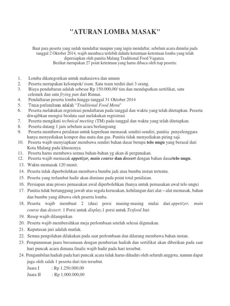 Aturan Lomba Masak | PDF