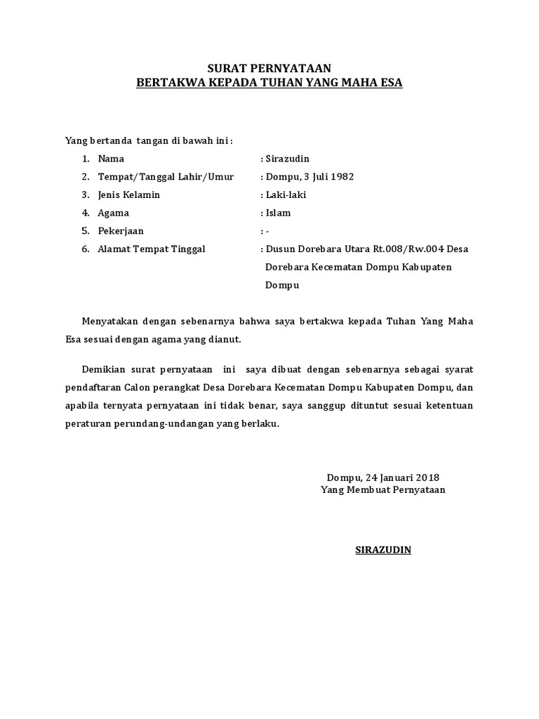 Surat Pernyataan Desa | PDF
