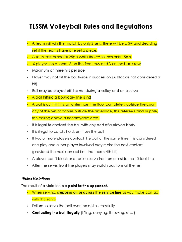 TLSSM Volleyball Rules and Regulations | PDF | Volleyball | Ball Games