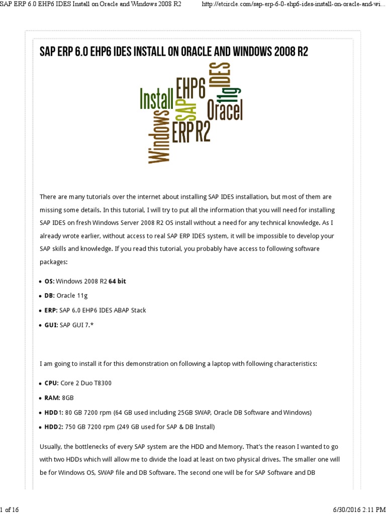SAP ERP 6.0 EHP6 IDES Install On Oracle and Windows 2008 R2 | PDF | Oracle Database ...