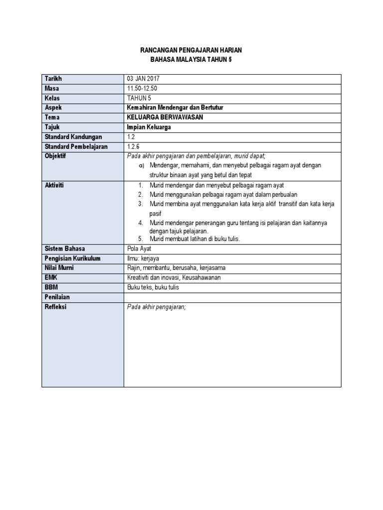 RPH BM Tahun 5 2017 | PDF