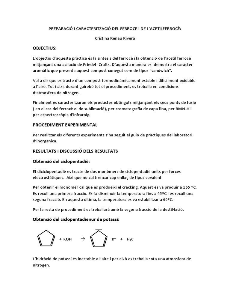 Preparació I Caracterització Del Ferrocè | PDF