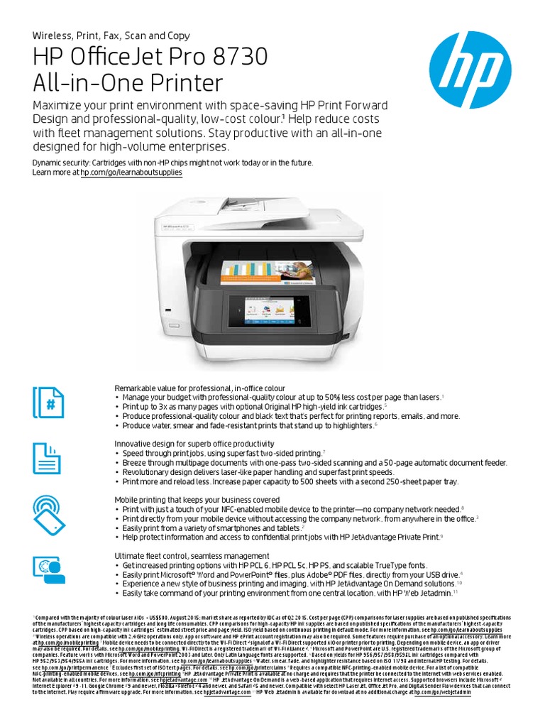 HP Officejet Pro 8730 All-In-One Printer: Wireless, Print, Fax, Scan and | PDF | Printer ...