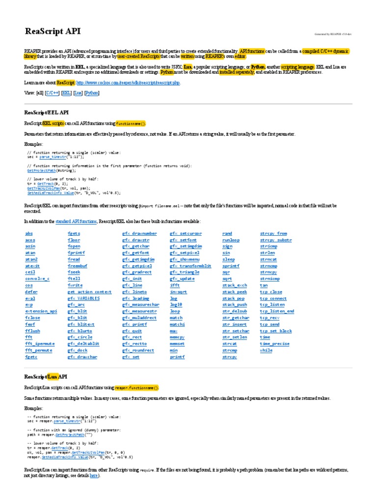 REAPER API Functions | PDF | Integer (Computer Science) | Boolean Data Type