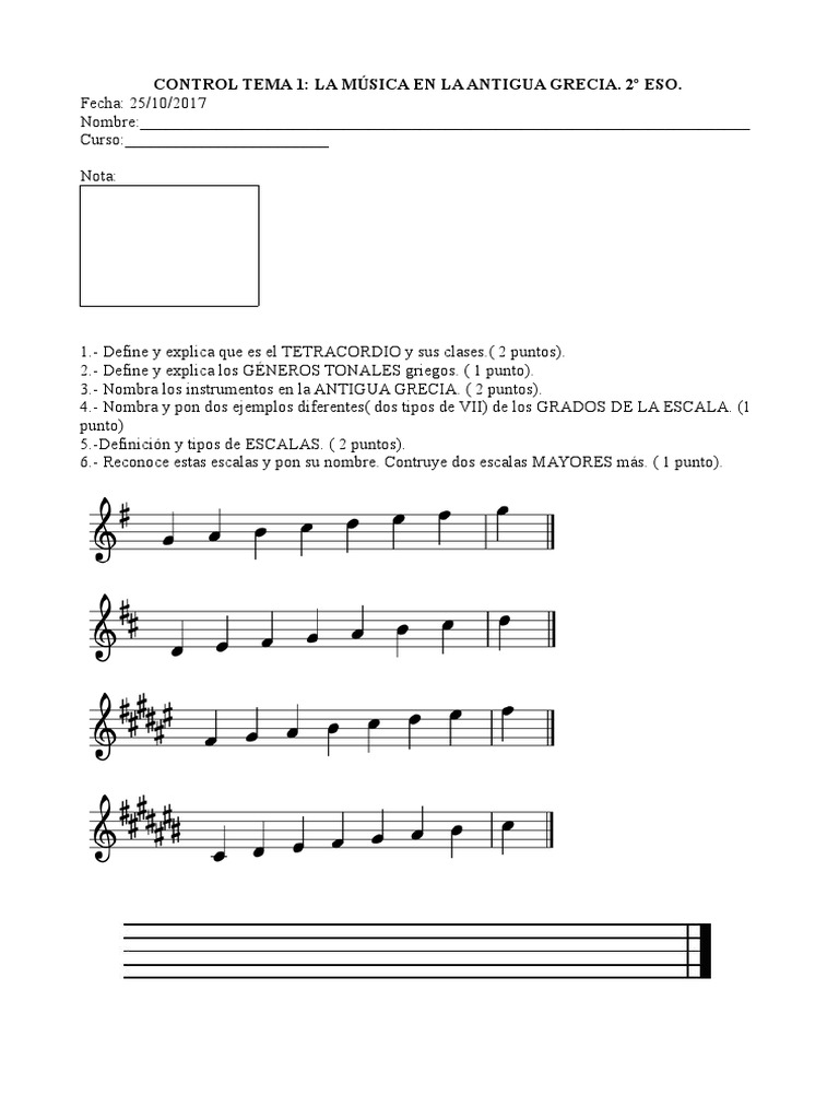 Examen Tema 1 La Musica en La Antigua Grecia | PDF