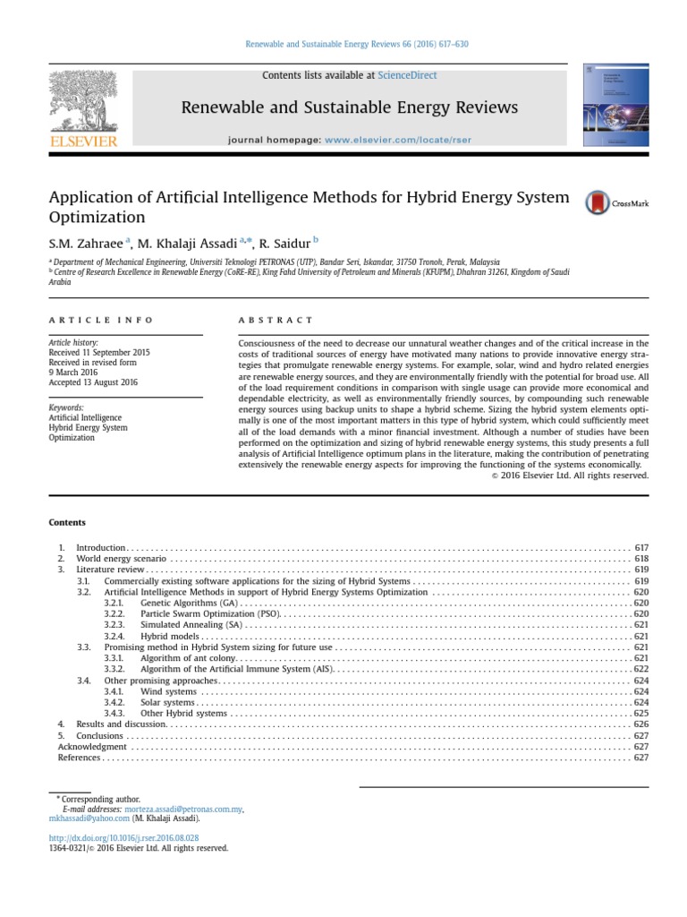 Application of Artificial Intelligence Methods For Hybrid Energy System Optimization (2016 ...